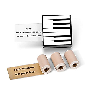 Phomemo M02 Pocket Printer - with 3 Rolls Transparent Gold Paper， Compatible with iOS + Android for Plan Journal, Study Notes, Art Creation, Work, Gift