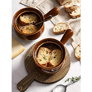 LE TAUCI French Onion Soup Bowls, 22 Ounces Ceramic Soup Bowls with Handles for Soup, Cereal, Chilli, Beef Stew, Soup Crocks Oven Safe and Stackable, Set of 4