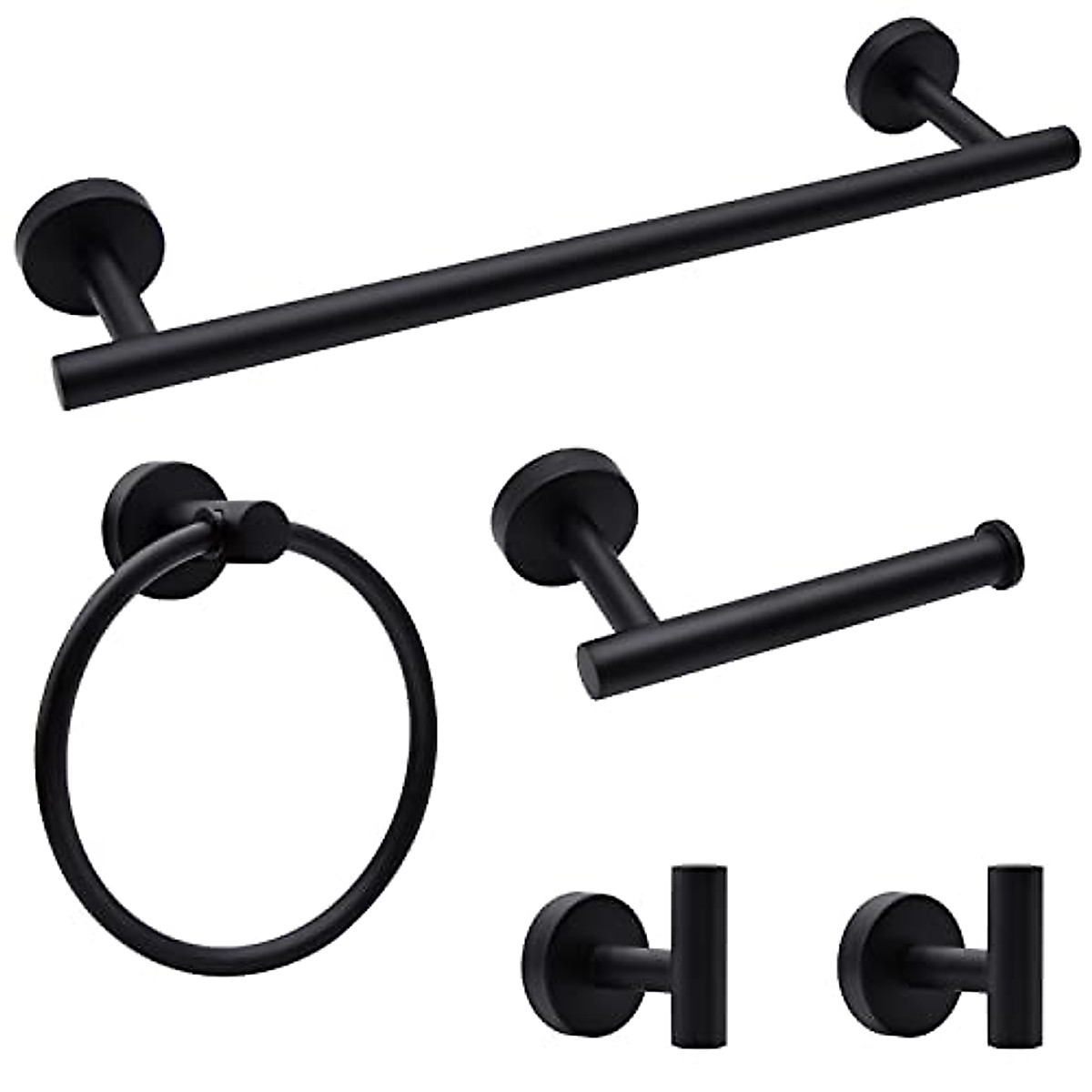 Bathroom Hardware Set, 5/10/20pcs Bathroom Hardware Set, Stainless Steel Bath Hardware Set Including 16" Hand Towel Bars, Toilet Paper Holders, Towel Rings, Robe Towel Hooks (5pcs, Black)