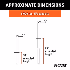CURT 28255 A-Frame Trailer Jack, 5,000 lbs, 15 Inches Vertical Travel, CARBIDE BLACK POWDER COAT