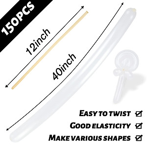 LovesTown Clear 260 Balloons, 150PCS Long Skinny Balloons Twisting Animal Balloons for Birthday Party Wedding Festival Decoration Magic Show