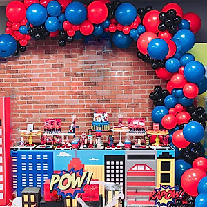 120 PcsRed Blue Black Balloon Garland for Hero Party, Red Blue Party Baby Shower Decorations Hero Birthday Party Decoration Children's Day Gift