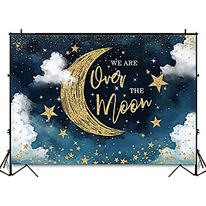 Avezano We are Over The Moon Baby Shower Backdrop Moon and Stars Starry Night Celestial Baby Shower Party Decorations Photoshoot Photography Background (7x5ft)