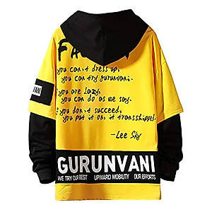 Thenlian Men's Casual Fashion Printing Patchwork Hoodie Long Sleeves Sweatershirt Tops(XXXXXL, Yellow)