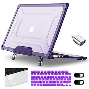 Yebiseven Case for M3/M2 MacBook Air 15 inch 2024 2023 Released A3114/A2941, Heavy Duty Shockproof Laptop Case with Keyboard Cover & Trackpad Protector & OTG Adapter & 2 Webcam Cover, XK-Purple