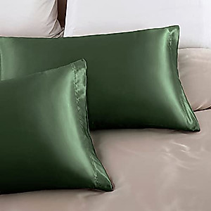 Aormenzy Satin Pillow Cases for Women Queen Size Set of 2, Woodland Green Satin Pillowcase for Hair with Envelope Closure Silky Pillow Covers Wrinkle, Fade Resistant (20x30 Inches)