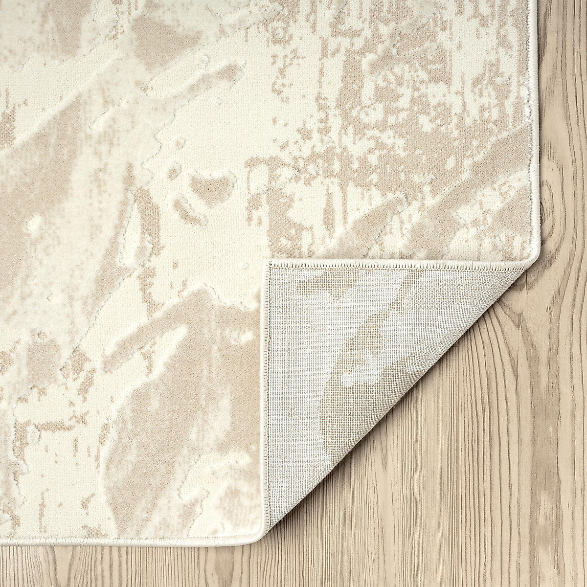 Abani Terra Cream 6' x 9' Area Rug for Living Room, Bedroom - Abstract Wavy Pattern - Durable & Easy to Clean