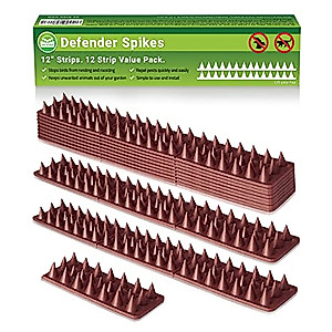 De-Bird: Defender Spikes, Cat and Bird Deterrent - Outdoor Pest Defender to Keep Off Pigeon, Squirrel, Woodpecker & More, Plastic Deterrent Anti Theft Climb Strips - 12pk [12 Foot]