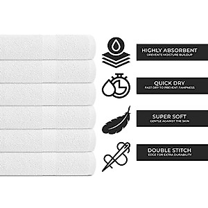 Filament Alley 6 Pack Bath Towel Set 22x44 Luxury Cotton Towels Ideal for Pool Gym Spa Hotel Shower Home Bathroom Towels Absorbent Lightweight Soft White