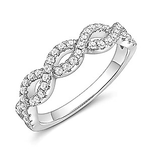 SHINYSO Wedding Bands for Women Infinity Stacking Ring Half Cubic Zirconia Eternity Engagement Silver Ring Size 5