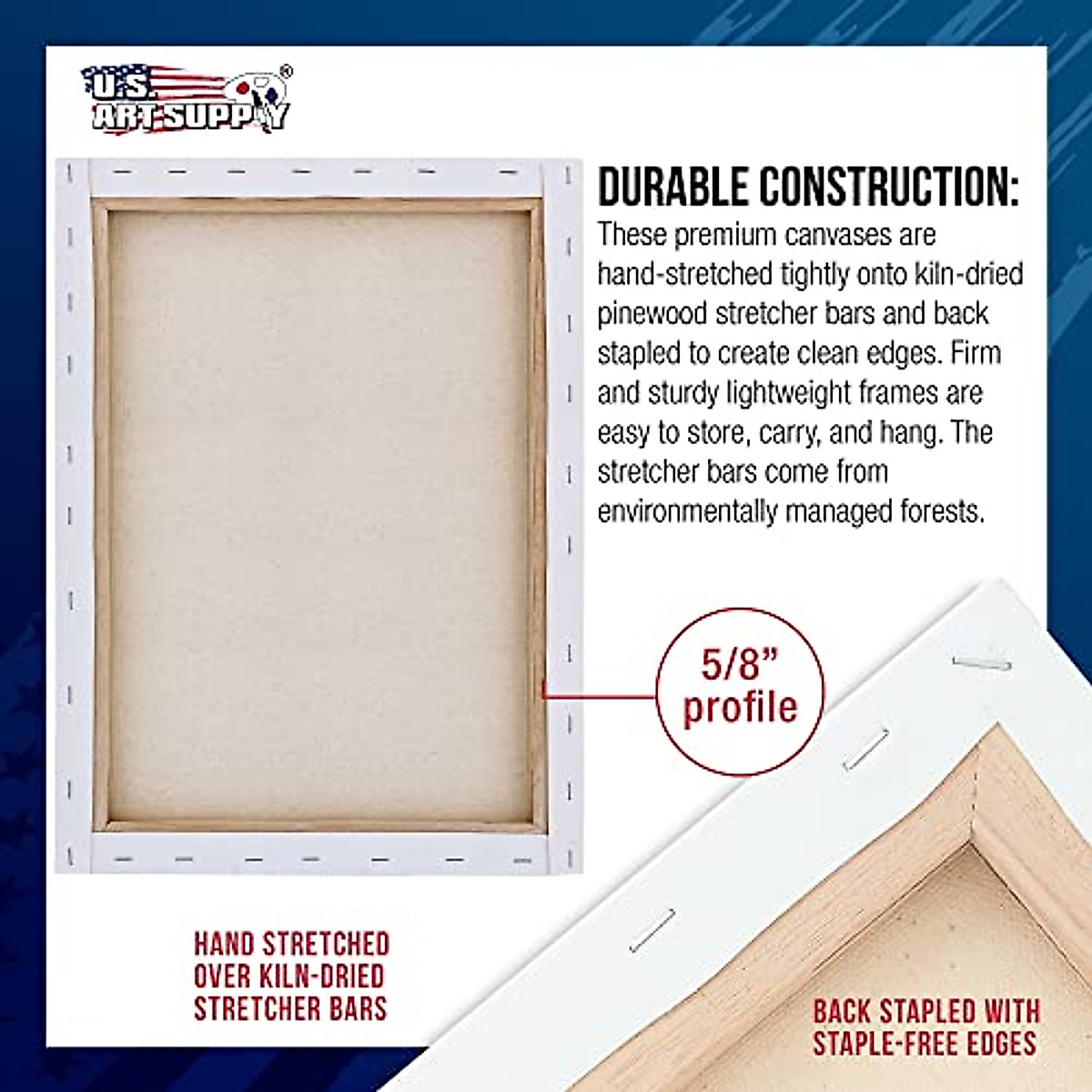 U.S. Art Supply 9 x 12 inch Stretched Canvas Super Value 8-Pack - Triple Primed Professional Artist Quality White Blank 5/8" Profile, 100% Cotton, Heavy-Weight Gesso - Acrylic Pouring, Oil Painting