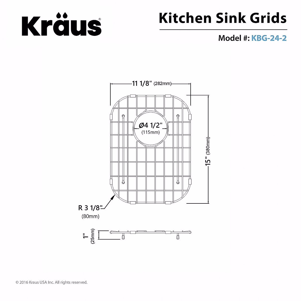 KRAUS Stainless Steel Bottom Grid for KBU24 Right (Small) Bowl 32” Kitchen Sink, 11 1/8” x 15” x 1”, KBG-24-2