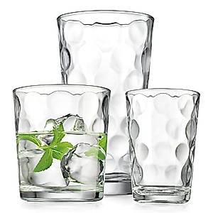 Home Essentials & Beyond Glassware Set 18 Piece Mixed Drinkware. Set of 6 Glass Tumblers 17 oz., Set of 6 Rock 13 oz. and Set of 6 Juice 7 oz Glass Cups Drinking Glasses.