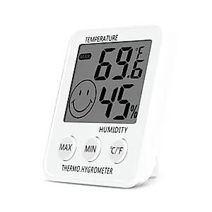 Digital Thermometer Indoor Hygrometer Humidity Meter Room Temperature Monitor Large LCD Display Max/Min Records for Home Car Office White by SoeKoa