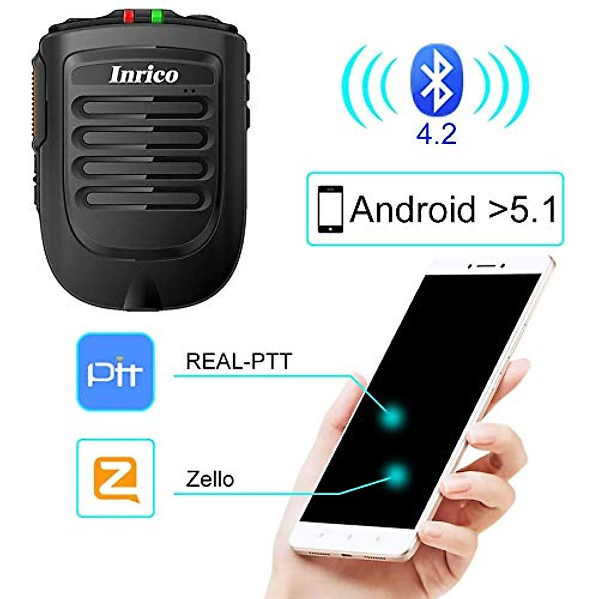 KJD Inrico B01 Wireless Handheld Microphone Bluetooth Version 4.2 PTT for W7 N60 W2PLUS Android Mobile Radio Phone Work with Zello Real PTT NOT Support iOS System 1111