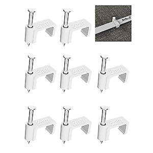 Jadaol 200Pcs 8mm Cable Clips with Nails, Flat Ethernet Cable Wall Clips, LAN Network Cable Tacks, Coax & Speaker Wire Clips, Internet Patch Cord Clips for Cat5/Cat5e/Cat6/Cat6a/Cat7/Cat8 RJ45 Cable