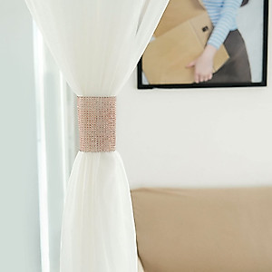 Tableclothsfactory 4 Pack | Blush/Rose Gold Large Rhinestone Mesh Chair Sash Clips, Backdrop Curtain Bands - 5"X10"