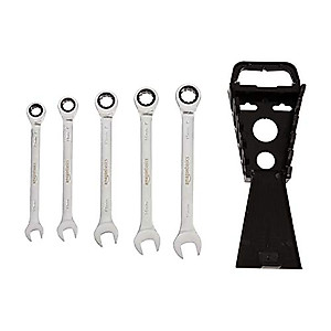 Amazon Basics Ratcheting Wrench Set, Metric, 5 Piece, Black/Silver