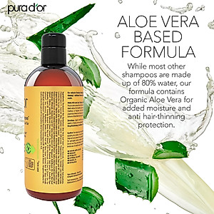 PURA D'OR 16 Oz MD Anti-Hair Thinning Maximum Defense Shampoo - 0.5% Coal Tar, Biotin, 19+ DHT Herbal Blend For Dry & Itchy Scalp, No Sulfates - For Men & Women