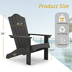 LUE BONA Adirondack Chairs Set of 4, Black Poly Adirondack Chair, Modern Plastic Adirondack Fire Pit Chairs Weather Resistant for Patio, Porch, Deck, Pool, Garden, Backyard