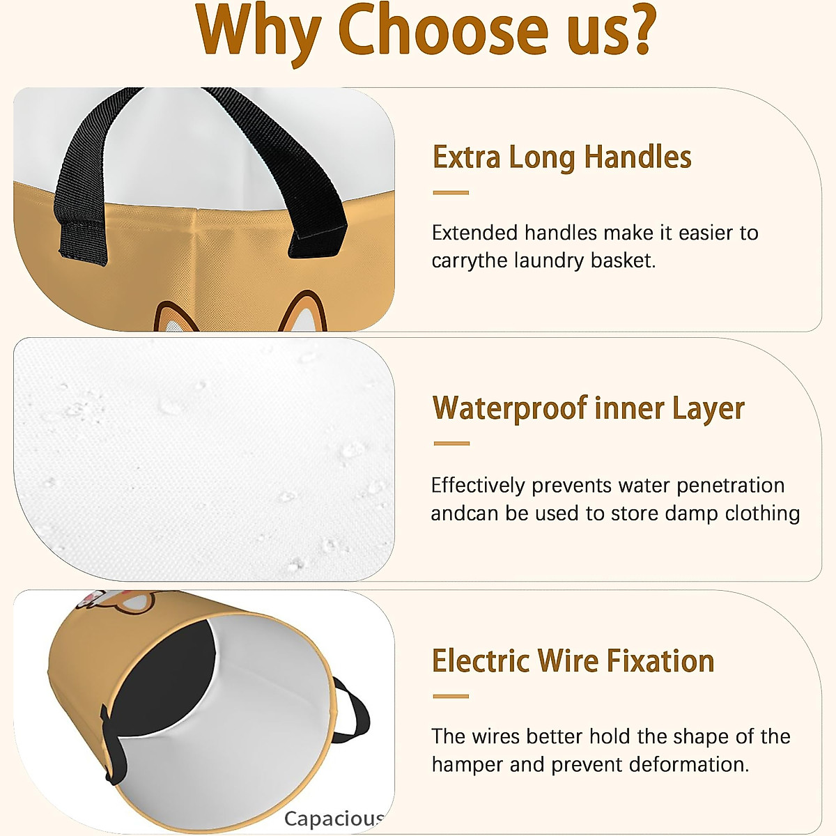 Funny Corgi Puppy Dog Laundry Basket,Waterproof Foldable Laundry Hamper,Dirty Clothes Laundry Basket, Linen Bin Storage Organizer for Toy Collection 16" x 20"