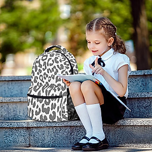 Nerxy Snow Leopard Backpack for School - Cheetah Spots School Backpack White White Grey Animal Skin School Bag Laptop Book Bag Fits 14 Inch Laptop Rucksack Daypack