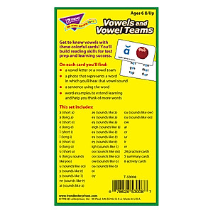 Trend Enterprises: Vowels and Vowel Teams Skill Drill Flash Cards, Sound-It-Out Hints, Photo & Sentence Cues, Great for Skill Building and Test Prep, 72 Cards Included, Ages 6 and Up
