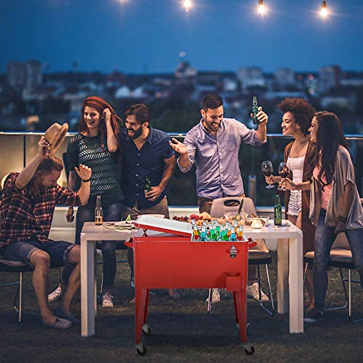 Safstar 80 Quart Rolling Cooler, Ice Chest Cart with Wheels and Bottle Opener, Portable Beverage Cooler Cart Tub for Outdoor Patio Deck Party