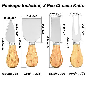 RMAMSCOV Cheese Knife Set, 8 PCS Stainless Steel Cheese Knife with Wood Handle, Butter Knife & Fork Cheese Tools,2 Cheese Knife, 2 Cheese Shaver, 2 Cheese Fork,2 Cheese Spreader