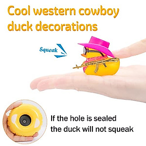 wonuu Car Rubber Duck Decoration, West Cowboy Duck Car Dashboard Decoration Accessories with Mini Swim Ring Cowboy Hat Scarf and Sunglasses(A_Pink Sunglass Cowboy hat