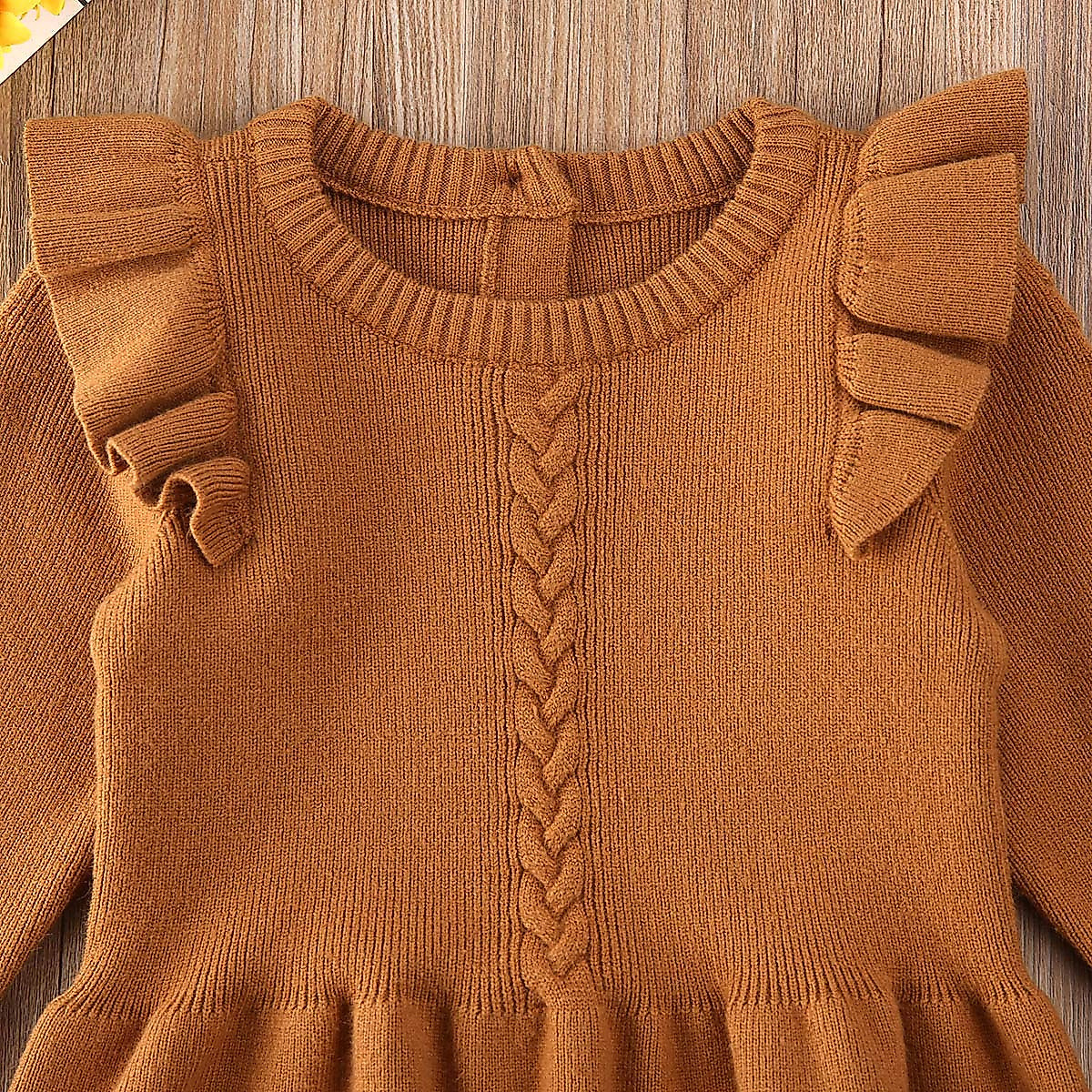 Merqwadd Infant Toddler Baby Girl Warm Romper Solid Longsleeve Knit Sweater Winter Rompers (Knitted Romper-Brwon, 6-12 Months)