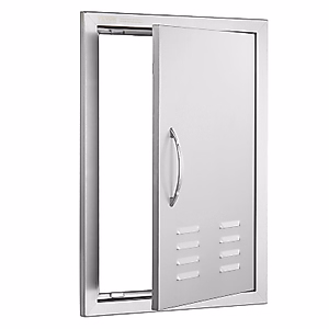 VEVOR BBQ Access Door, 17W x 24H Inch Single Outdoor Kitchen Door, Stainless Steel Flush Mount Door, Wall Vertical Door with Handle, Vents and Hook, for BBQ Island, Grilling Station, Outside Cabinet
