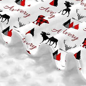 Personalized Plaid Design Adventure Bear and Deer Baby Car Seat Canopy for Babies with Name, Custom Multi-use Blankets for Baby Boys Girls, Peekaboo Minky Nursing Stroller Cover Canopies for Newborn