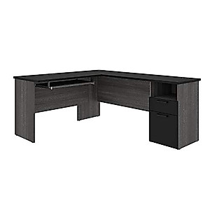 Bestar Norma L-Shaped Desk, 71W, Black & Bark Gray