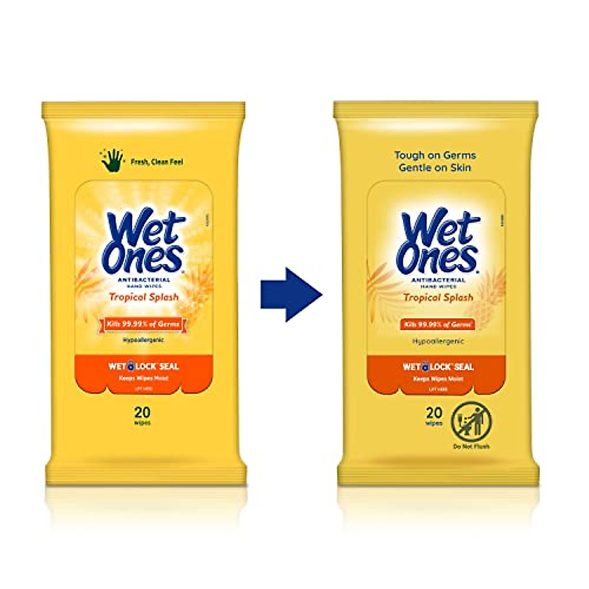Wet Ones Antibacterial Hand Wipes, Tropical Splash - 20 ct. Size Wipes (10 Pack)