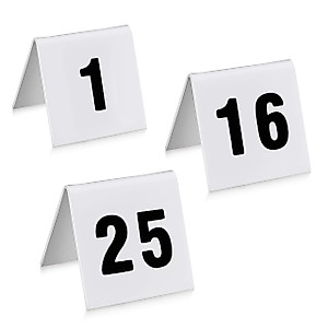 New Star Foodservice 26757 Double Sided Plastic Table Numbers, 1-25, Acrylic, White, 1.7" x 2"