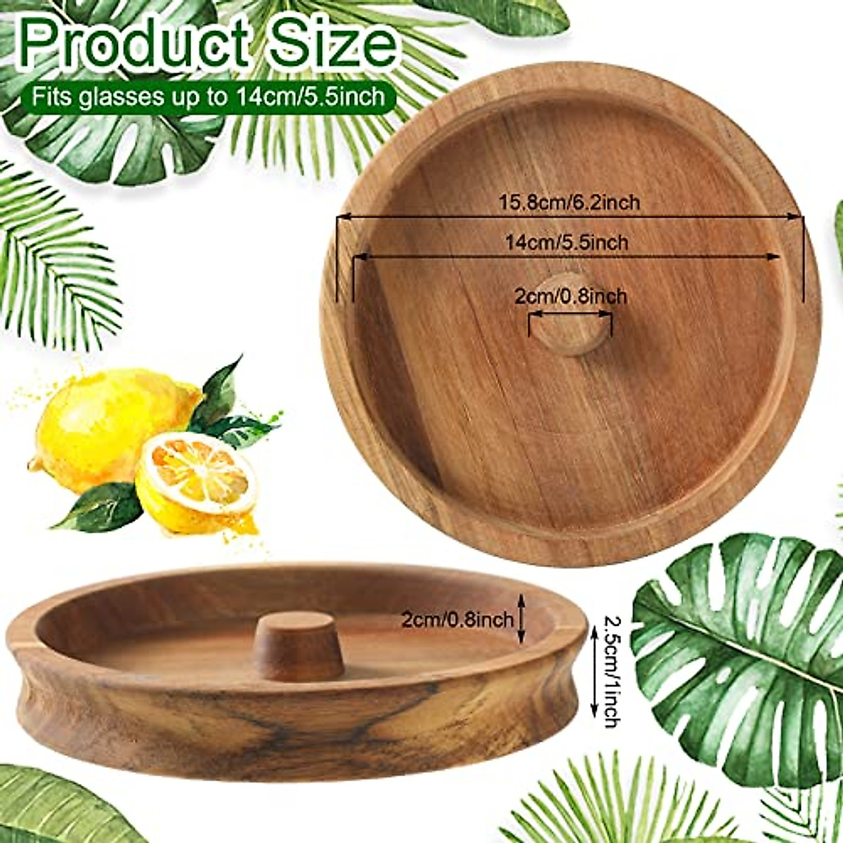 Yaomiao 2 Pcs Margarita Salt Rimmer Wood Glass Rimmer Glass Rimming Salts and Sugars for Wide Glasses up to 5.5 Inches