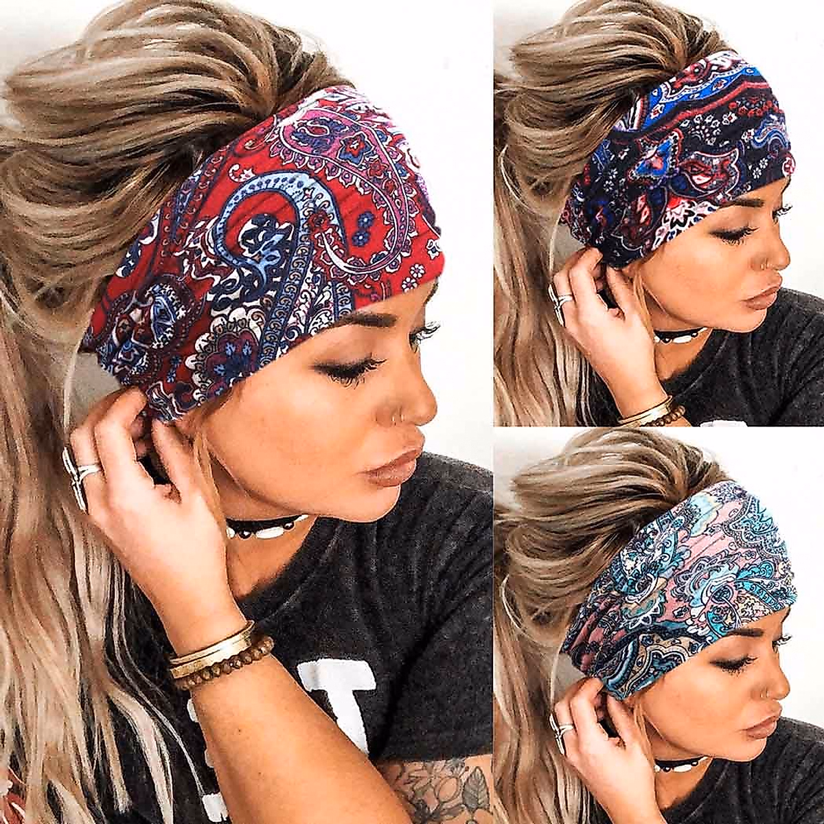 Aceorna Boho Headbands Wide Knot Hair Band Elastic Turban Head Band Stretch Twist Head Wraps Fashion Hair Accessories for Women 3 Pcs (Set F)