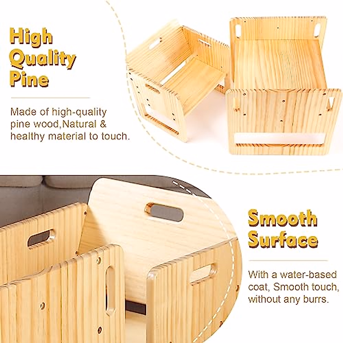 FUNLIO Montessori Weaning Table and Chair Set for Toddlers Age 1-3, Height Adjustable Toddler Table and Chair Set, Cube Kids Table Chair for Reading/Eating/Playing, Easy to Assemble, CPC Certified