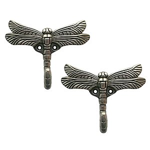 LEICHI 2pcs Dragonfly Hooks Antique Silver Clothes Hook Robe Hooks for Door Coat Hanger Wall Mounted Clothes Rack