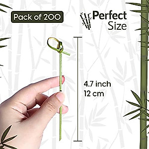 Cocktail Picks for drink 200 Piece Bamboo Skewer with Looped Knot Handmade & Odorless for Fruits, (4.7 inch, 200 pieces)