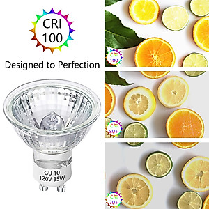 GU10 Halogen Bulb 35W Halogen Bulb 6 Packs, 120v Dimmable, 2700k Warm White Light, GU10+C MR16 Halogen Bulb, with Glass Cover, Long Service Life, Used for Track and Embedded Lighting, Range Hood