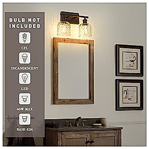 zeyu 2-Light Bathroom Vanity Light, Farmhouse Wall Sconce Lighting with Clear Hammered Glass, Oil Rubbed Bronze Finish, ZJF63B-2W ORB