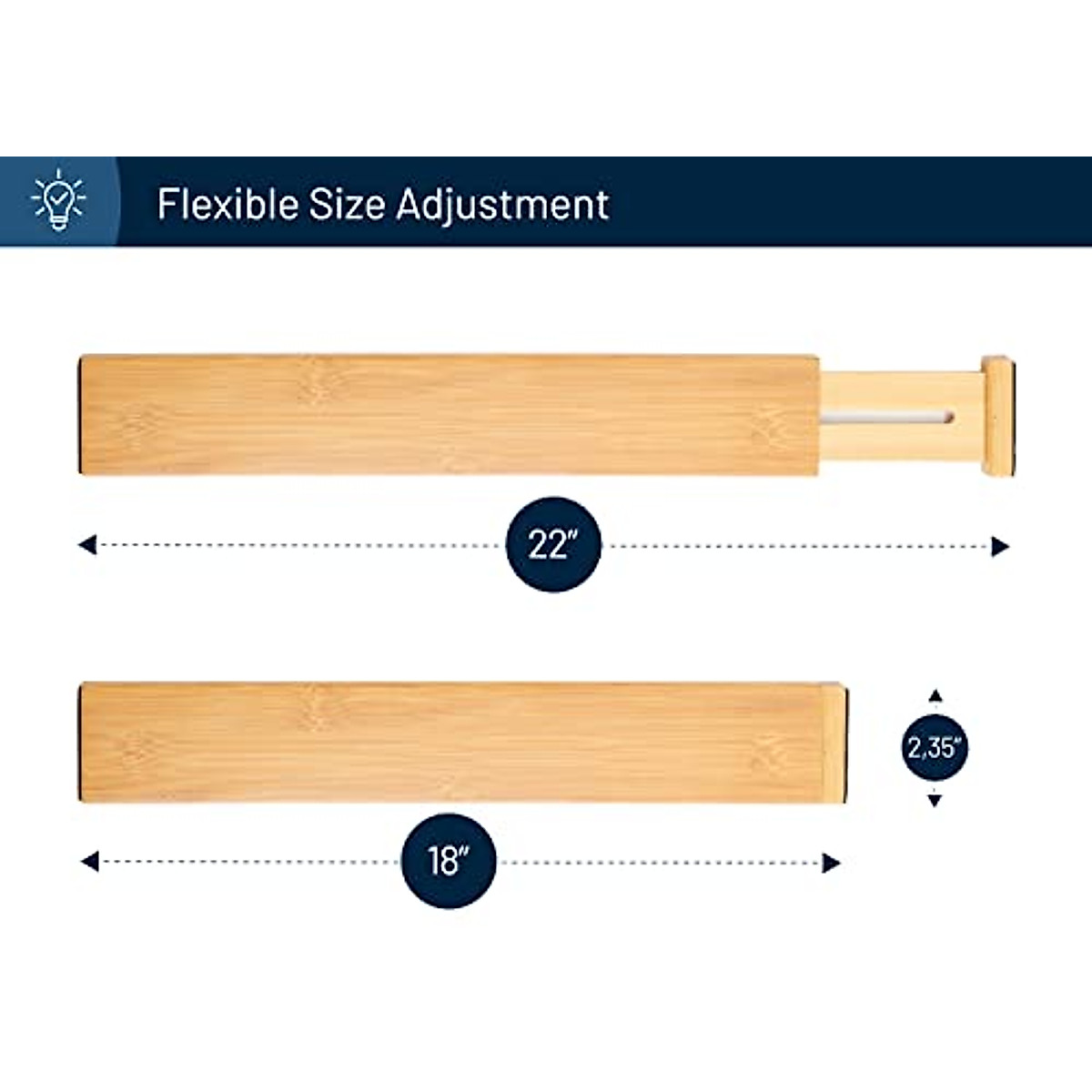 RoyalHouse Adjustable Bamboo Drawer Dividers Organizers, Expandable Drawer Separators for your Kitchen, Bedroom, Bathroom, Dresser, Office, and More (8 pieces)