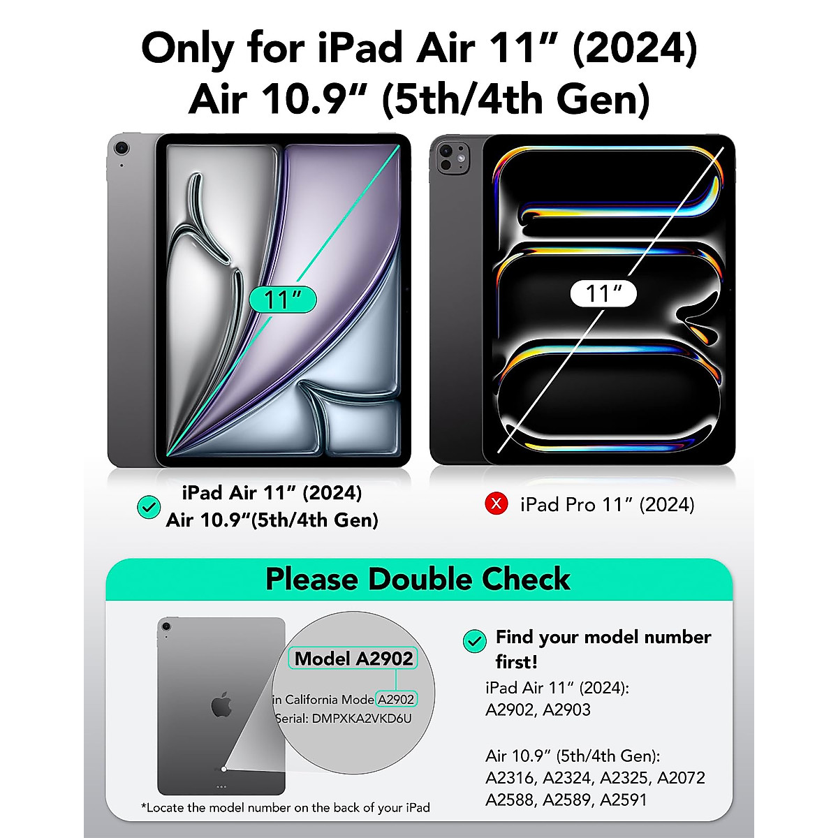 ESR for iPad Air 11 Inch Case M2(2024), iPad Air 6th/5th/4th Gen (2024/2022/2020), Powerful Magnetic Attachment, Slim Trifold Stand Case, Supports Pencil Pro&Pencil(USB-C), Durable Protection, Black