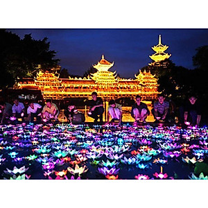 SOLUSTRE 5pcs floating lotus flowers Flower Night Lamp floating lantern LED floating candle light nativity decor flashing plastic lotus LED water lotus light flickering candles lily Battery