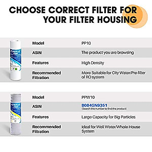 PUREPLUS 5 Micron 10" x 2.5" Whole House Sediment Home Water Filter Cartridge Replacement for Any 10 inch RO Unit, Culligan P5, Aqua-Pure AR110, Dupont WFPFC5002, CFS10, WHKF-G05, 4Pack