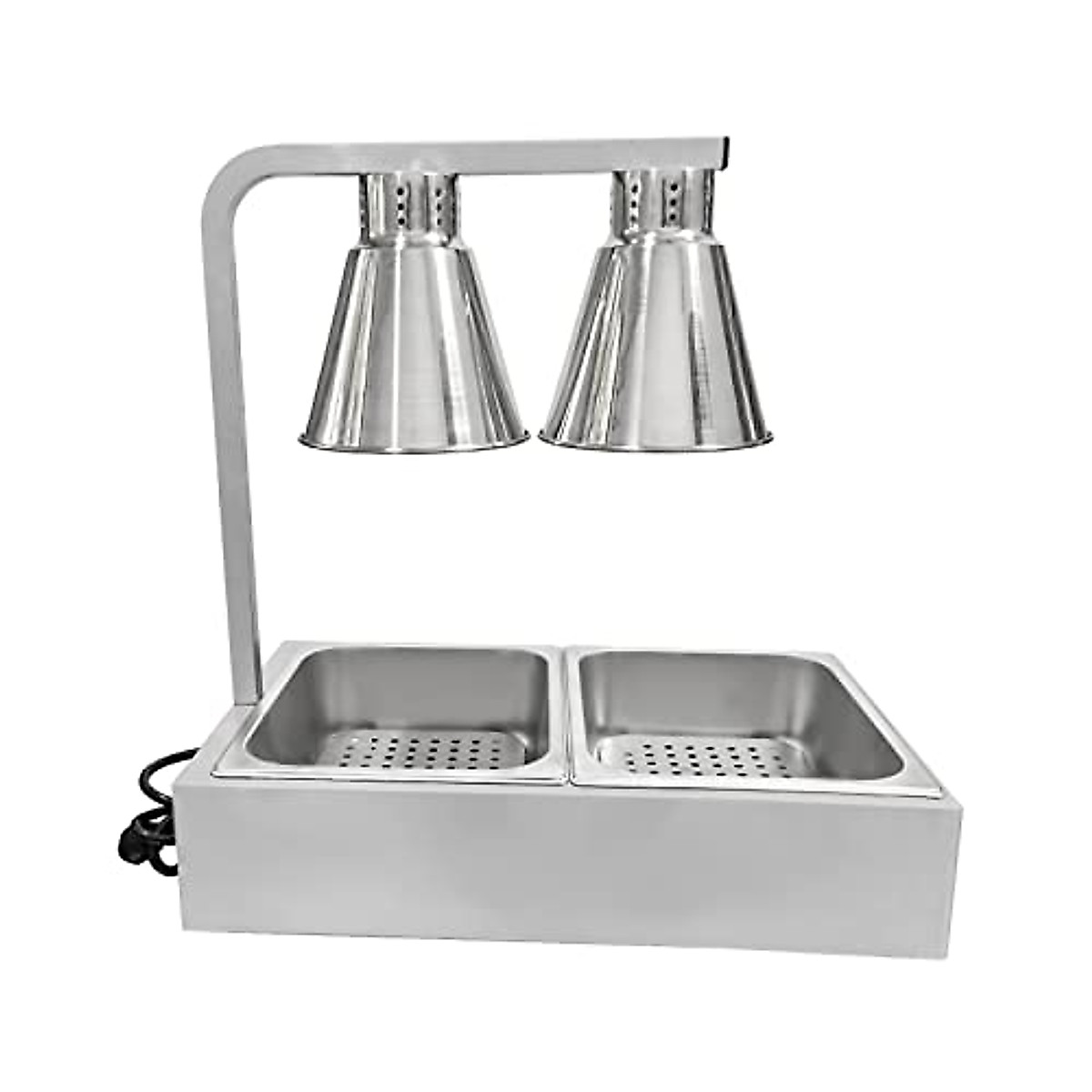 Portable French Fry Warmer Infrared Heat Lamp Warmer Food Holding Station with Dual Bulbs and Trays Commercial