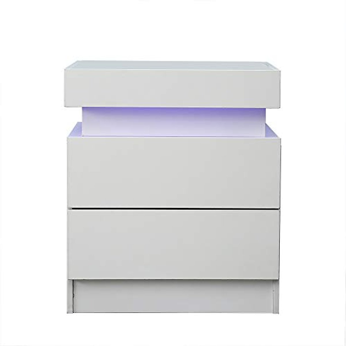 Modern LED End Table & Nightstand for Bedroom - Night Table with Built in Multi-Colour LED High Gloss Backlight - Bedside Cabinet with 2 Drawers for Living Room- Particle Board (White)