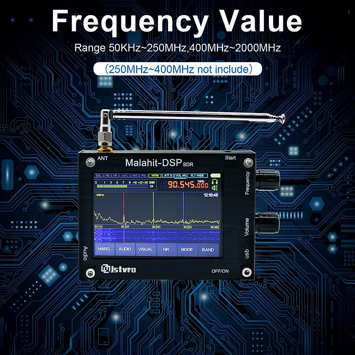 1.10d 3.5" 50KHz-2GHz DSP SDR Receiver Malahit DSP SDR Receiver, Upgrade Version Malahit SDR Shortwave Radio Receiver Malachite DSP SDR Receiver, 3600mAh Battery, Aluminum Alloy with Cooling Hole
